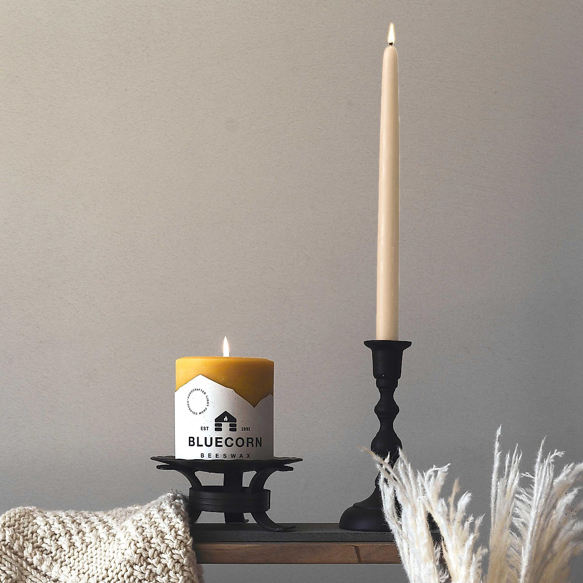 Bluecorn 100% Pure Beeswax Taper Candles | Natural Beeswax Candles, Ivory White Unscented Tapered Candles | 8 Inch Candles, Pair - Two Candlesticks | Soy, Paraffin, & Fragrance Free