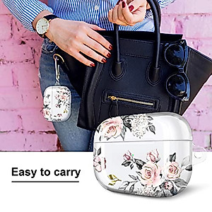 RXKEJI Compatible AirPods Pro Case Cover, Rose Flower Clear Case Cute Protective Soft Shockproof Cover with Keychain for Women Girls Compatible with AirPods Pro Wireless Charging Case - Pink