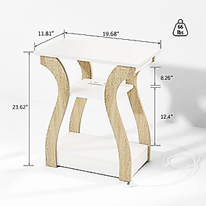 FROMJBEST End Table with Charging Station, Side Table with USB Ports and Outlets, Nightstand, 3 Tier End Table with Storage Shelf for Living Room, Bedroom (White)
