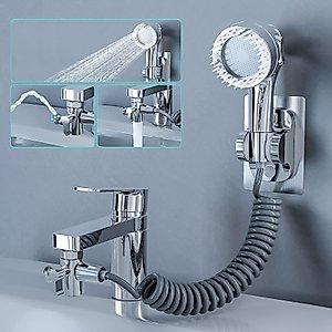 TopVelo 3-In-1 Multifunctional Faucet with 360° Rotating Faucet and Massage Shower Head, Sink Faucet for Daily Washing, Small Pet Bathing, Universal Interface for Sink faucet (Drill-Free Installation)