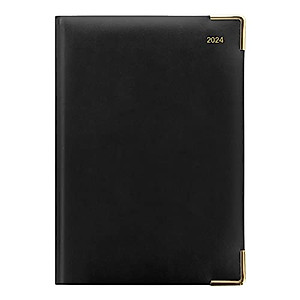 Letts of London Classic Weekly Planner, 12 Months, January to December, 2024, Appointments, Gold Corners, A5 Size, 8.25" x 5.875", Black (C32XBK-24)