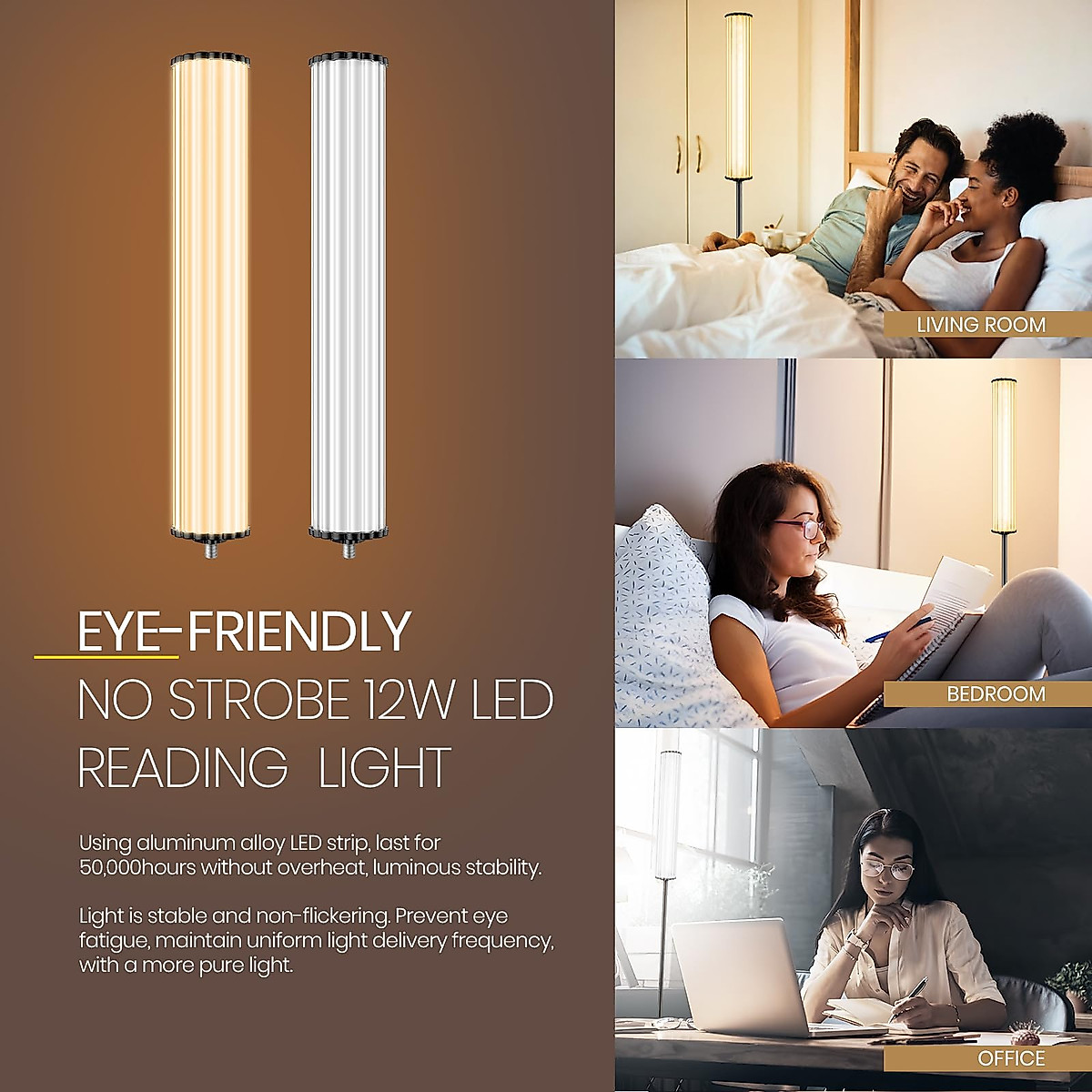 VOUTOORO LED Standing Floor Lamp with Remote Control for Living Room Bedroon Office, Modern Reading Tall Dimmable Lamp 2800~7000K Color Temperature & 0~100% Stepless Adjust, Timer Set, Night Mode