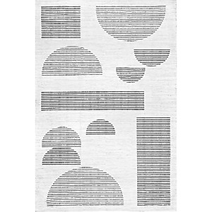 nuLOOM FAE Geometric Shapes Machine Washable Area Rug, 5' x 8', Beige