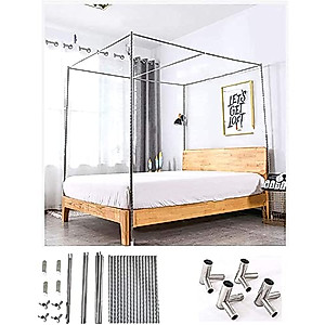 Stainless Steel Canopy Bed Frame,Mosquito Net Door Quattro Canopy Frame, Canopy Frame, Single/Double/King-Size Bed Frame (Color : Silver, Size : 1.8x2m Bed)