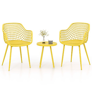 Tangkula 3 Piece Patio Bistro Set, All Weather Heavy Duty Table and Chairs Set of 2 with Widen Seats, Outdoor Furniture Set for Porch, Balcony, Backyard (Yellow)