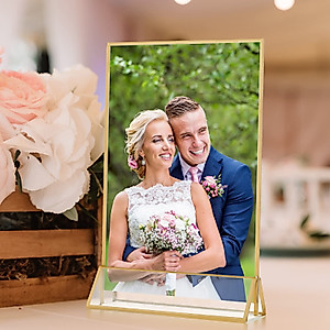 Maitys 26 Pieces Acrylic Gold Frames Sign Holde, Double Sided Gold Picture Frame with Vertical Stand for Wedding Table Number Holder, Menu Holder, Photos and Art Display