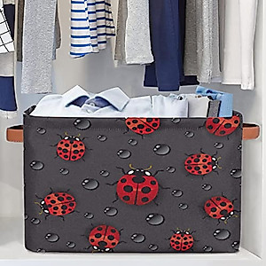 Cute Ladybug Storage Basket Storage Cube Bins Red Insect Canvas Collapsible Toy Basket Organizer Waterproof Laundry Box with Handle for Shelf Closet Office Bedroom, 1PCS