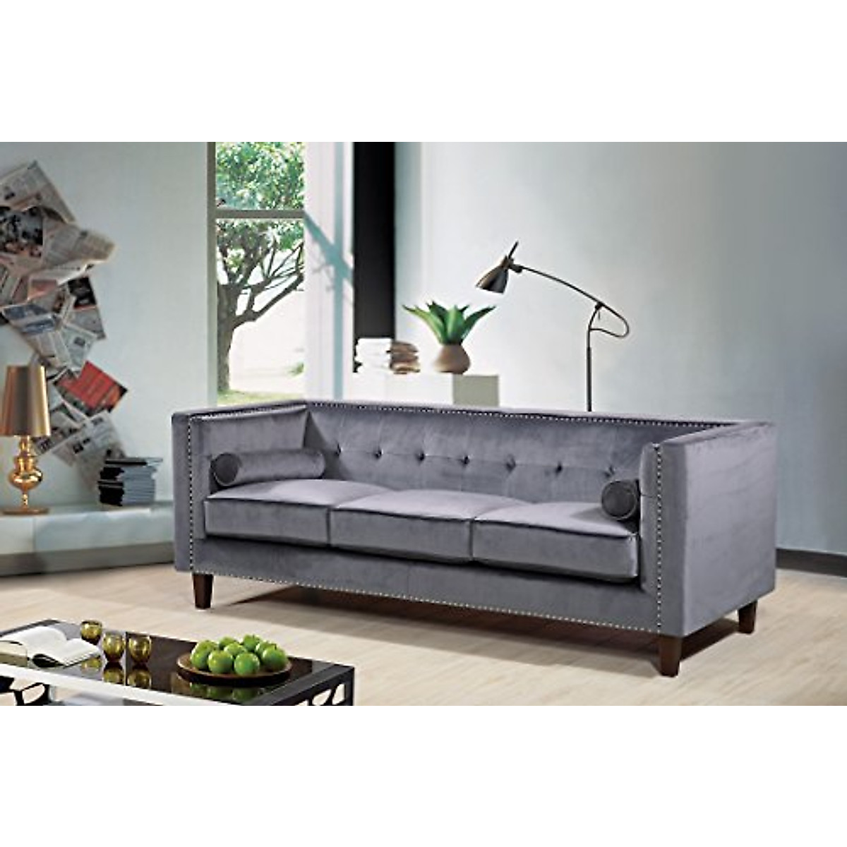 US Pride Furniture Modern Style 83'' Wide Living Room 3 Seater Grey Soft Cushion & Solid Wood Legs (S5369N-S5372N S) Sofas