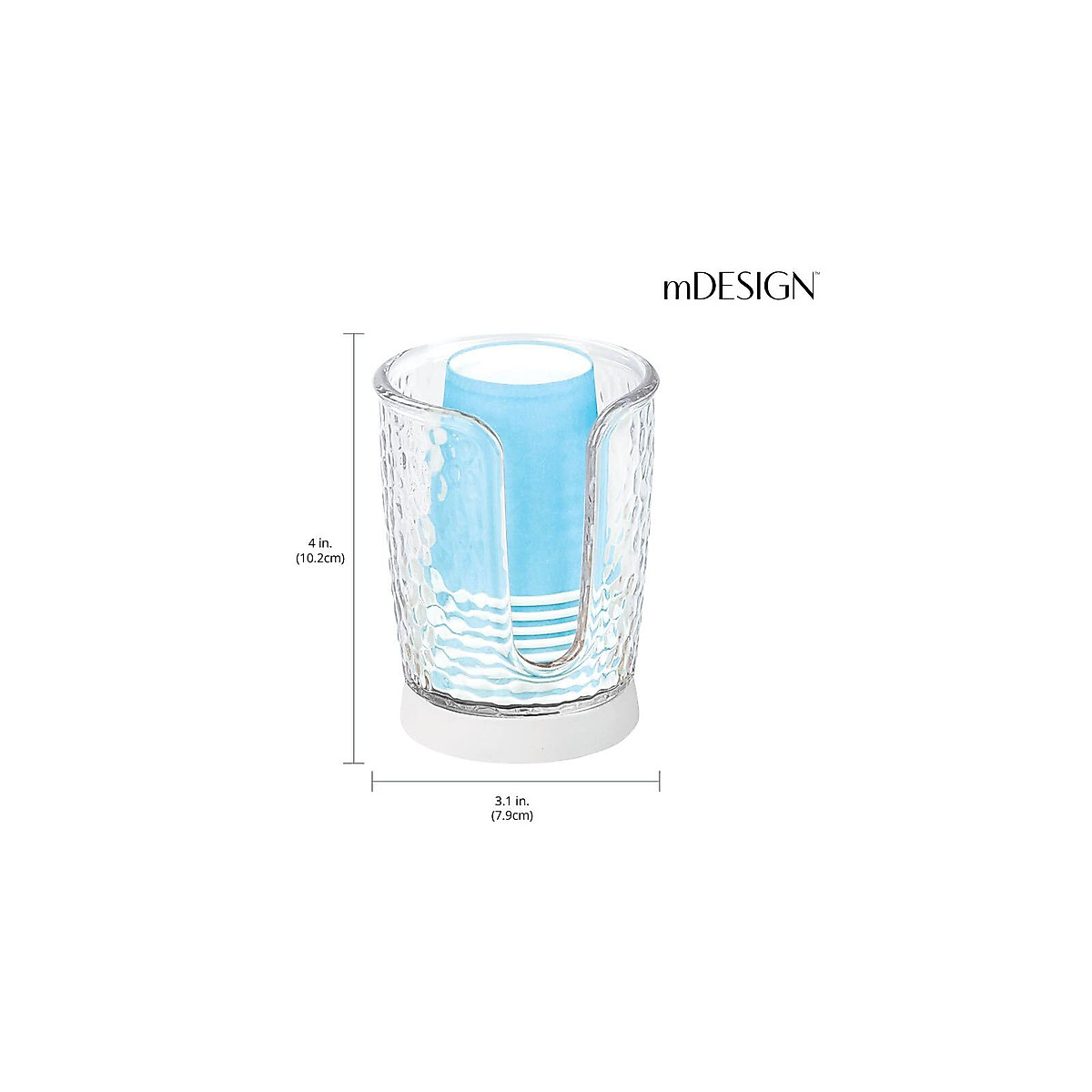 mDesign Plastic/Steel Compact Small Disposable Paper Cup Dispenser Storage Holder for Rinsing Cups on Bathroom Vanity Countertops - Rain Collection - Clear/White