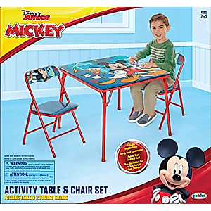 Mickey Mouse Activity Table Sets – Folding Childrens Table & Chair Set – Includes 2 Kid Chairs with Non Skid Rubber Feet & Padded Seats – Sturdy Metal Construction