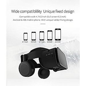 LONGLU VR Headset Compatible for iPhone and Android Phone, 3D Glasses Virtual Reality with Wireless Bluetooth Earphone for Movies and Video Games, Private iMax, VR Helmet Stereo for Android 4.7-6.2