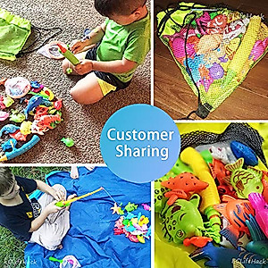 CozyBomB Magnetic Fishing Game for Kids - Bath Pool Toys Set for Water Table Learning Education Fishin for Bathtub Fun with 4 Squeak Rubber Animal and Boat, Poles Rod Net Fishes for Kids Age (Green)