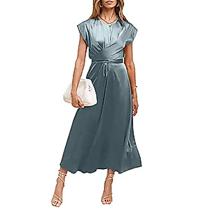 ANRABESS Women's 2023 Formal Dress for Women Summer Maxi Elegant Satin Cocktail Dress Sleeveless Wrap A-Line Flowy Midi Wedding Guest Silk Semi Formal Dress 916huilan-S Grey Blue