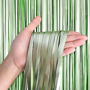3 Pack Foil Curtains Metallic Foil Fringe Curtain-JVIGUE，Birthday Party Photo Backdrop Wedding Event Decor (Pale Green Decorative Streamers)