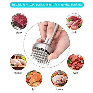 Aliglow 304 Stainless Steel Meat Tenderizer Needle Meat Hammer Mallet Tool Pounder For Tenderizing and Pounding Steak, Beef Pork Chicken BBQ And Poultry