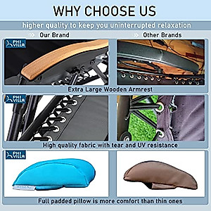 PHI VILLA Oversize XL Padded Zero Gravity Lounge Chair Wide Armrest Adjustable Recliner with Cup Holder, Support 400 LBS (Blue)