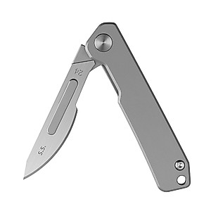 OLITANS T034 Folding scalpel knife, 2.9'' Titanium alloy handle, with 10pcs #24 Stainless Steel Blade, Outdoor EDC for Unpacking