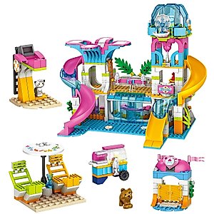 Friends Summer Fun Water Park Building Set Featuring Ice-Cream Cart, Shower Room, Beach Chairs and Lifeguard Stand, STEM Toy Roleplay Gift for Kids Boys Girls Aged 6-12 (875 Pieces)