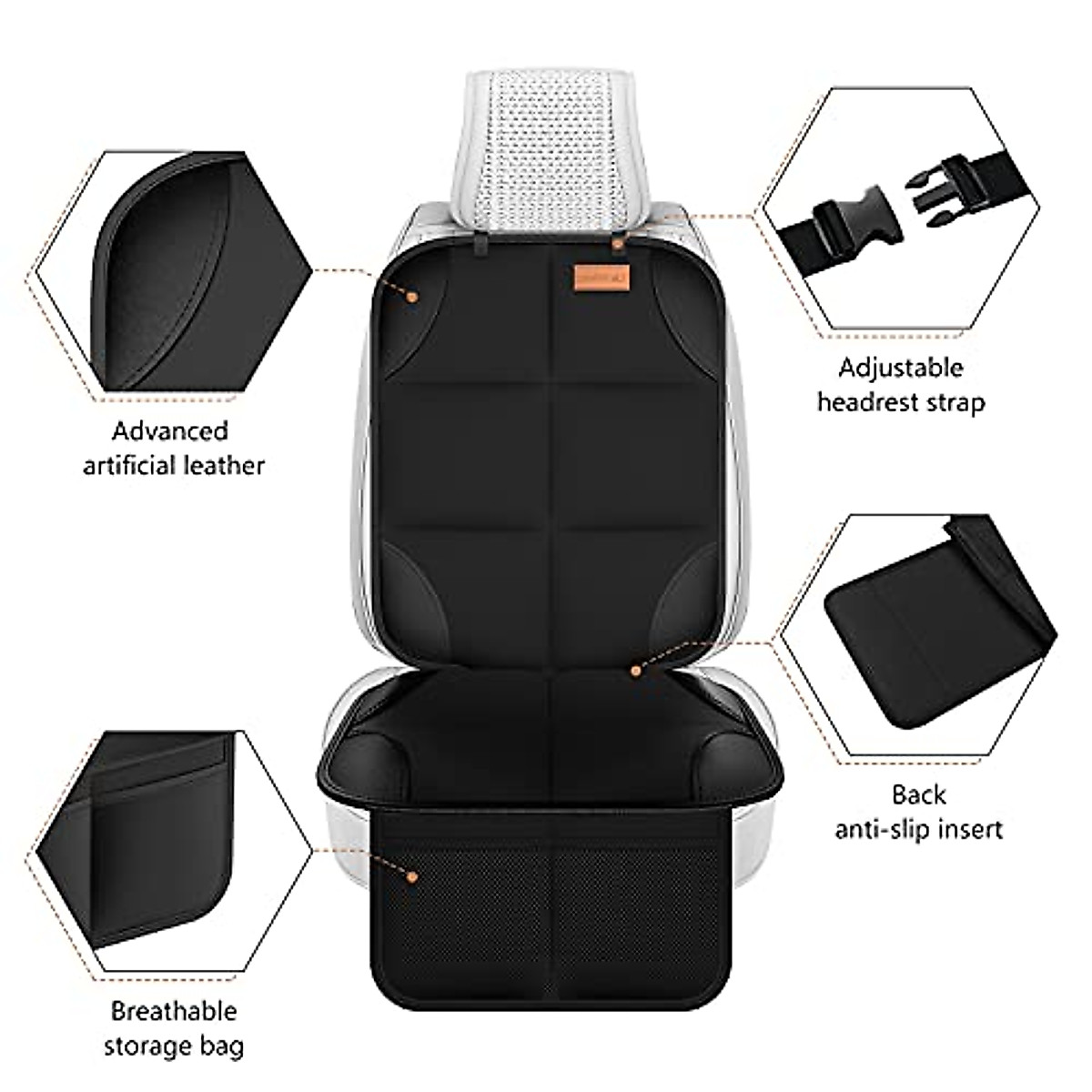 SMART ELF Car Seat Protector, 2Pack Seat Protector Protect Child Seats with Thickest Padding and Non-Slip Backing Mesh Pockets for Baby and Pet…