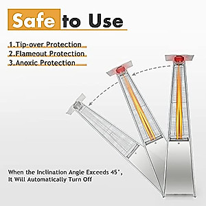 Tangkula 90-inch Outdoor Patio Heater, 42000 BTU Portable Pyramid Propane Heater with Wheels, Quartz Glass Tube, Auto Shut Off Protection, Stainless Steel Outdoor Heater for Backyard, Garden