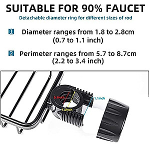 Hangningo Faucet Sponge Holder Soap Dishcloth Brush Sink Caddy Drain Rack Aluminum Organizer for Kitchen Bathroom with Hook, Matte Black