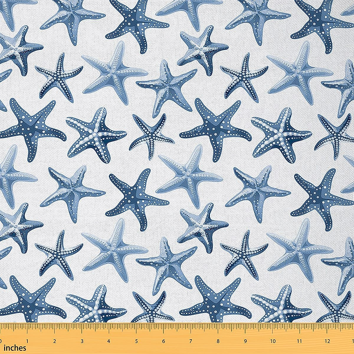 Feelyou Starfish Beach Fabric by The Yard, Coastal Beach Ocean Theme Upholstery Fabric for Chairs,Ocean Marine Nautical Sea Creatures Decorative Waterproof Outdoor Fabric, 1 Yard, Teal Blue