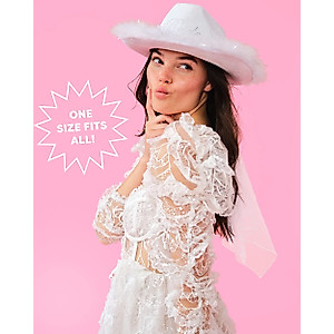 xo, Fetti Bride Cowgirl Hat, Bachelorette Party | White Velvet Fur Veil Favors, Engagement, Last Rodeo Gift + Bridal Shower Supplies