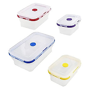 Potted Pans Collapsible Containers with Lids - 4pc Clear Food Silicone Storage Containers with Colorful Venting Lids