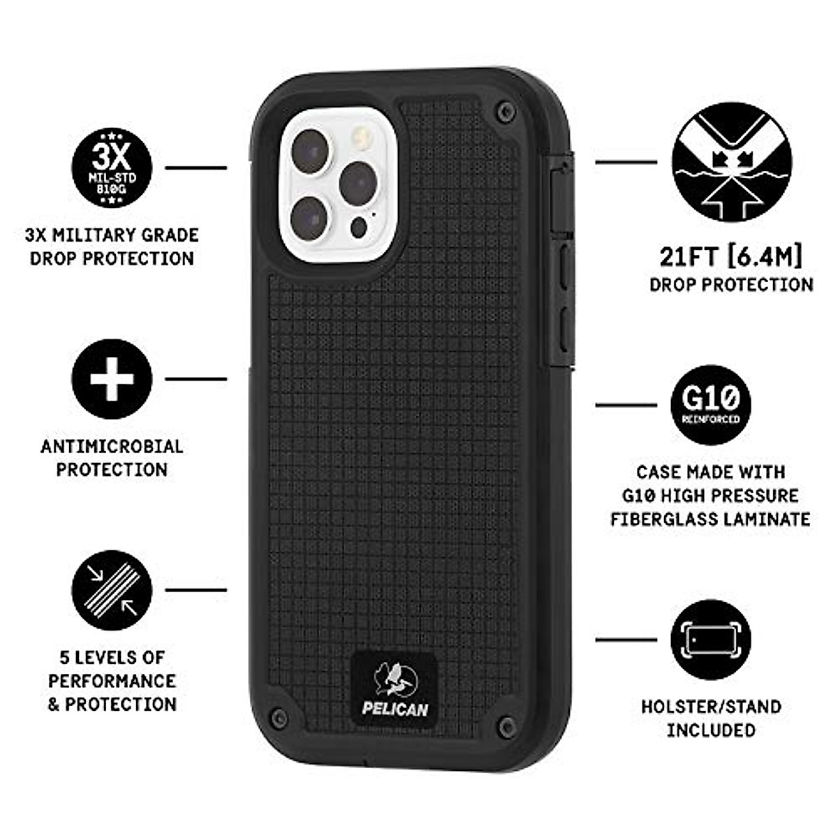 Pelican - SHIELD Series - G10 Case for iPhone 12 Pro Max (5G) - 21 ft Drop Protection - 6.7 Inch - Black