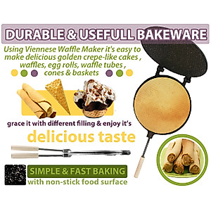 PetriStor Waffle Maker Round Has Nonstick Coating Size 8 in - Waffle Cone Maker - Krumkake Iron - Wafer Maker - Waffle Cone Maker Machine - Stroopwafel Maker - Ice Cream Cone Maker