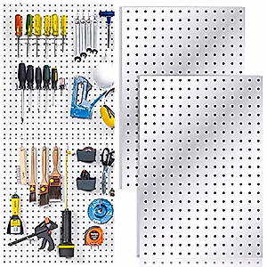 SKYFOOST 2 Pcs Pegboard, Metal Pegboard Wall Panels - Pegboard Wall Organizer System - Peg Boards for Walls, White Pegboard for Craft Room, Workbench, Kitchen, Office, Garage