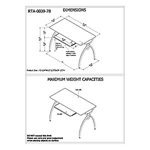 Techni Mobili Modern Work Desk-43.25” Wide Tray-Perfect Clear Contempo Glass Top Computer Desk with Pull Out Keyboard Panel, 43.25" W