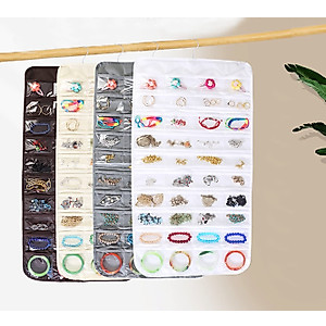 AARAINBOW Hanging Jewelry Organizer Dual-Sided Closet Accesoory Organizer with 80 Pockets Jewelry Hanger for Earrings, Necklaces, Rings on Closet, Wall, Door (White)