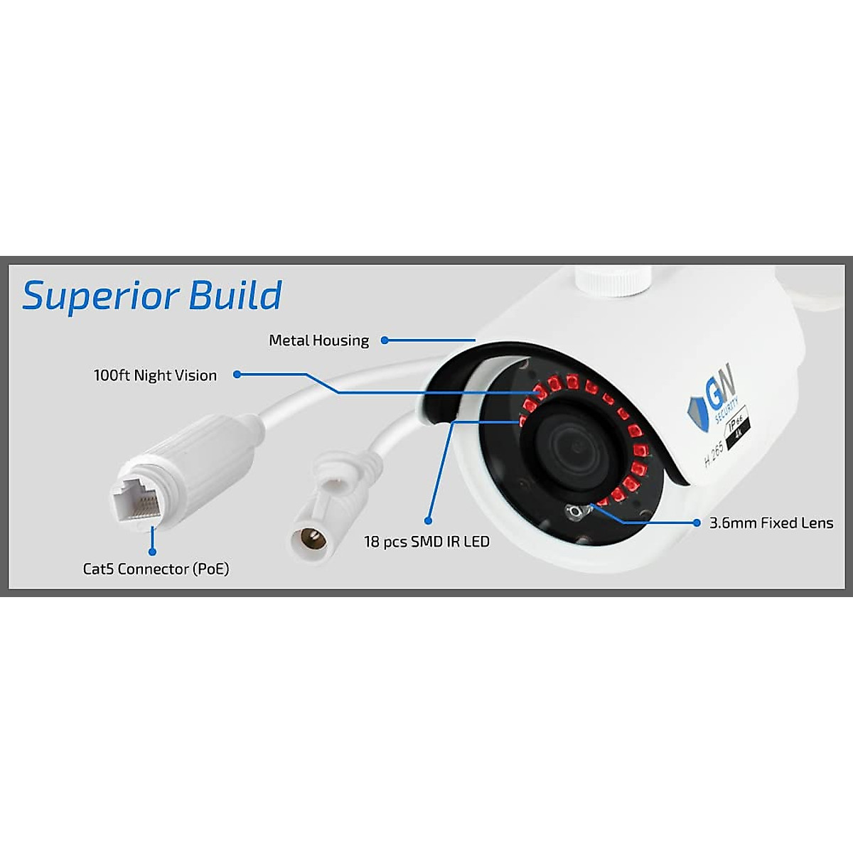 GW Security 4K 8MP Outdoor/Indoor PoE IP Bullet Security Camera (GW8537IP)