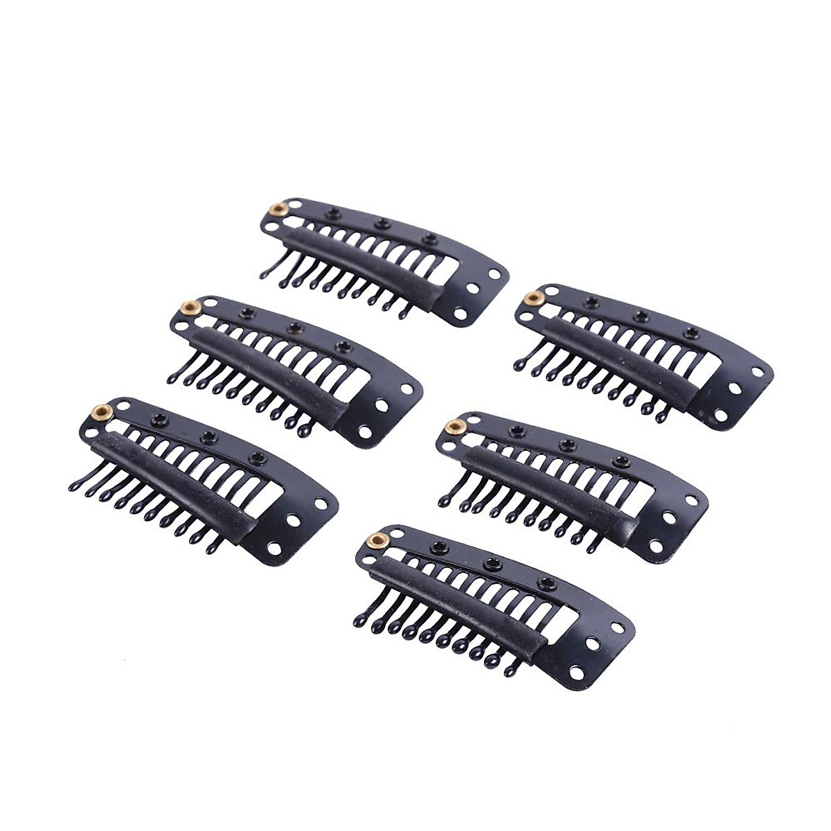 24 Pcs/lot Metal Snap Clips for Hair Extensions, Wigs, Hairpieces and Accessories - 36mm 10-teeth Combs (Black)