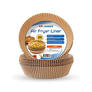 LORESO Air Fryer Paper Liner, 100 Count - Parchment Paper Basket Lining for 5-8 Quart Air Fryer, Non-Stick Cooking Surface, Microwaves and Conventional Oven Safe (7.9" Round - 100CT)