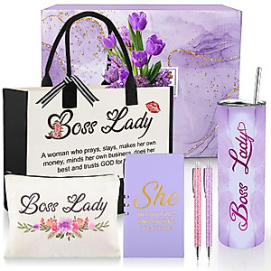 Boss Day Gifts for Women, Boss Lady Gifts for Women with 20 OZ Boss Lady Mug Canvas Tote Bag Makeup Bag Notebook and 2 Ballpoints Pen, Funny Boss Gifts for Female, Appreciation Gifts Christmas Gift