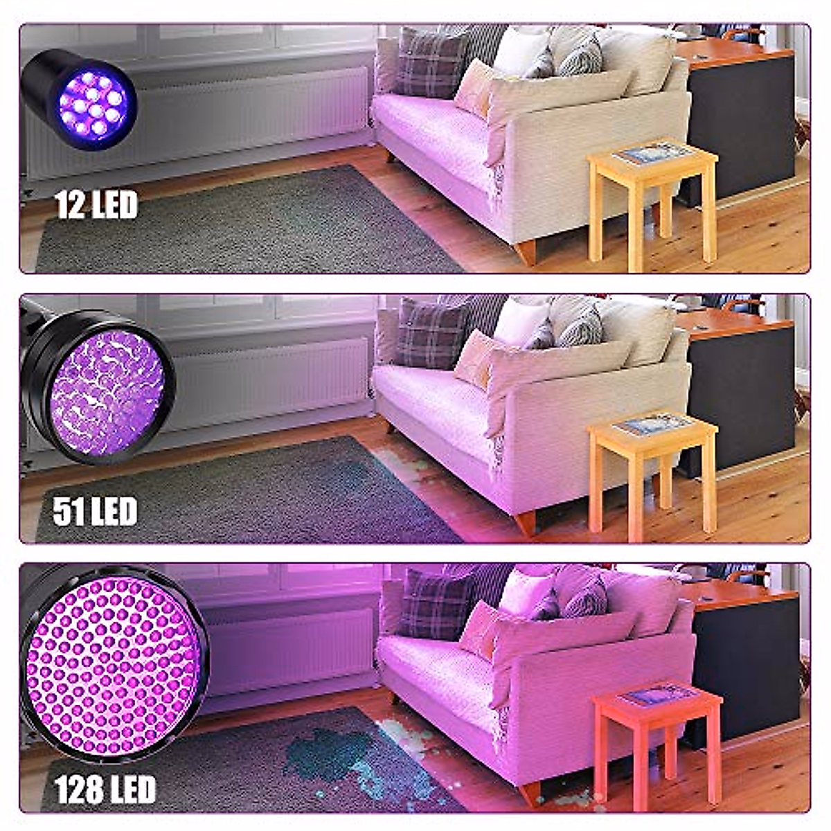 Anipaw UV BlackLight Flashlight, Superior Bright 128 LED 395 nM Ultraviolet Blacklight Detector for Urine for Dog/Cat, Dry Stains, Bed Bug, Best Blacklight Flashlight for Scorpions Hunting