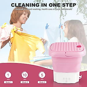 Portable Washing Machine, Mini Foldable Washer and Spin Dryer Small Foldable Bucket Washer, 3 Modes Deep Cleaning Half Automatic Wash and Dump Washer(Pink)