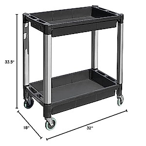 MaxWorks 80384 Black and Gray Two-Tray Service/Utility Cart With Aluminum Legs And 4" Diameter Swivel Castors