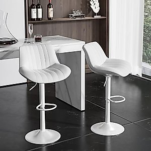 Nalupatio Bar Stools Set of 2, Adjustable Modern Swivel Bar Stools with Backs, Counter Height Performance Fabric Island Chairs for Home Kitchen, White