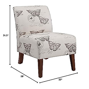 Linon Butterfly, Dark Espresso Linen Lily Chair, 21.5" W x 29.5" D x 31.5" H