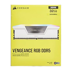 CORSAIR VENGEANCE RGB DDR5 RAM 32GB (2x16GB) 6000MHz CL36-36-36-76 1.35V Intel XMP Desktop Computer Memory - White (CMH32GX5M2D6000C36W)