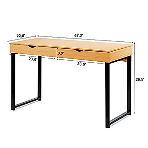 NDGDGA Desktop Computer Desk with Drawers for Small Spaces, Modern Home Office Laptop Table, Multipurpose Gaming Writing Study Computer Table Wooden Workstation (Yellow, 47.2 x 20.5 x 29.5 inches)
