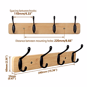 JSVER Wall Mounted Coat Rack Wooden Coat Hooks for Wall Hat Hanger Rack with 4 Hooks for Scarf, Bag, Towel, Key, Cap, Entryway, Bathroom, Bedroom, Kitchen