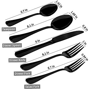 Black Silverware Set, Aisoso 20 Piece Stainless Steel Flatware Cutlery Set Service for 4, Include Knife Fork Spoon, Stylish Mirror Finish, Dishwasher Safe Perfect for Home Kitchen Restaurant