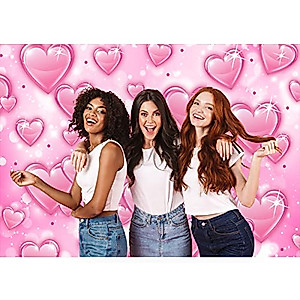 sunsfun BackdropsOnline Pink Love Heart Early 2000s Backdrop Y2k Birthday Party Old School Photoshoot Backdrops 90s Hearts Valentines Day Portrait Photo Booth Background Props (7x5ft)