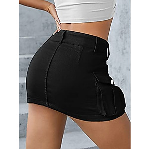 Cargo Skirt Jean Skirt Mini Skirt y2k Jean Skirt for Women Cargo Skirt y2k Cargo Mini Skirt Women's Casual Low Waisted Solid Button Up Denim Jean Skirt Black