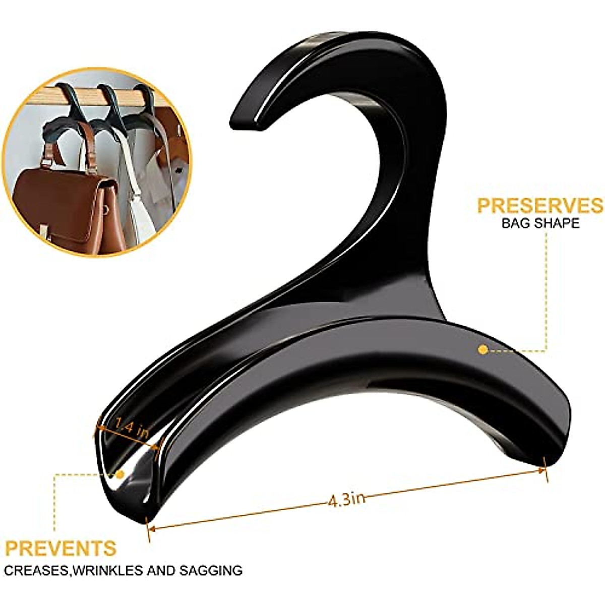 VANPEUSO Purse Handbag Hanger Hook, Over The Closet Rod Hanger for Organizer and Storage（4 Pack，Black）