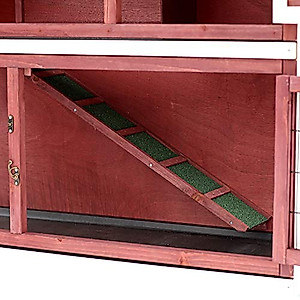 PawHut 48" 2-Story Wooden Rabbit Hutch Elevated Bunny Cage Small Animal Habitat Guinea Pig House with Ramp, No Leak Tray and Weatherproof & Openable Top, Outdoor/Indoor